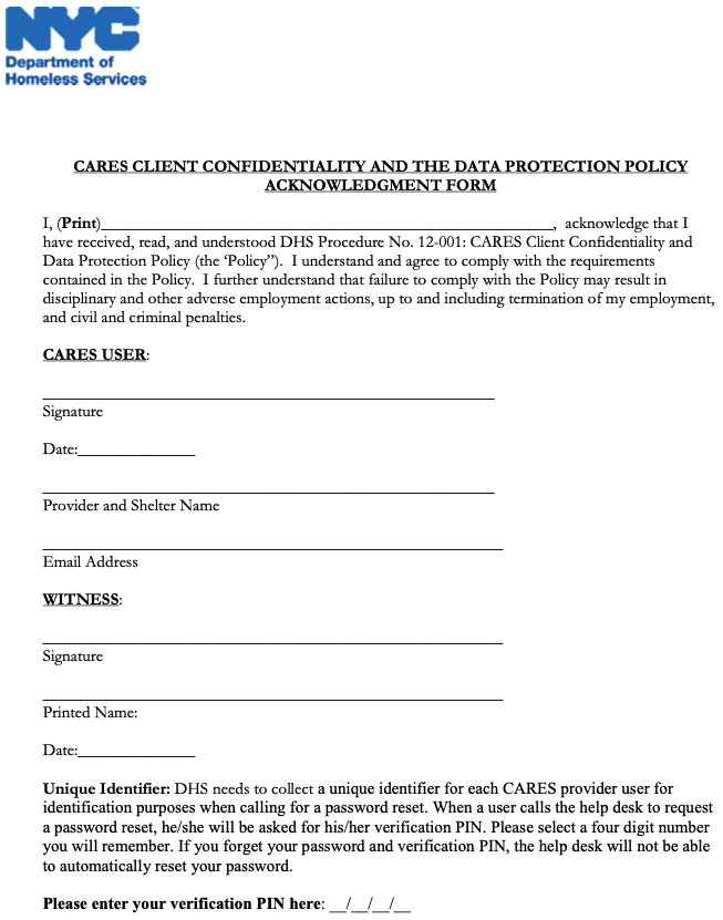 CARES Client Confidentiality Form